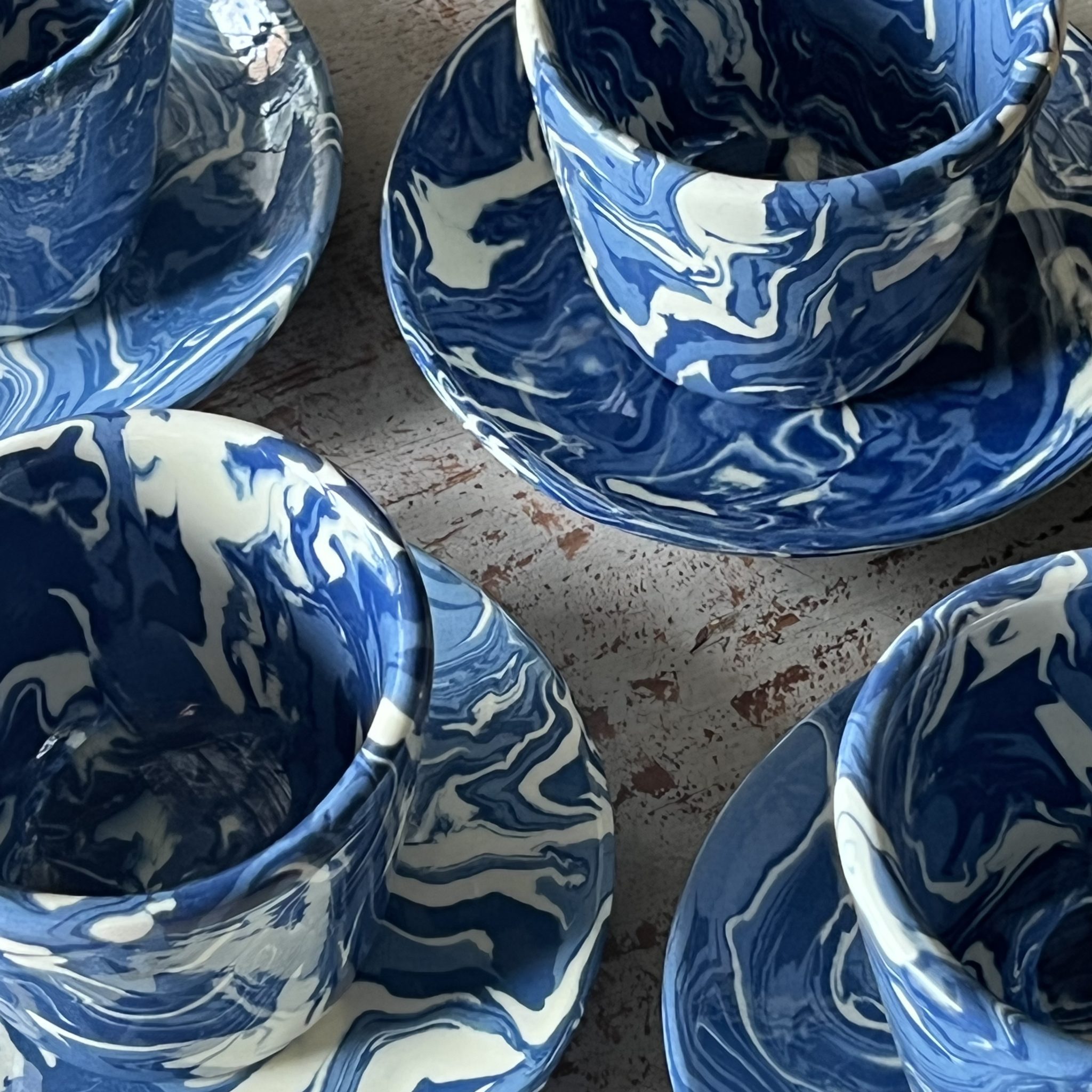 Set of 4 Blue Marbled Espresso Cups - Casa Gusto