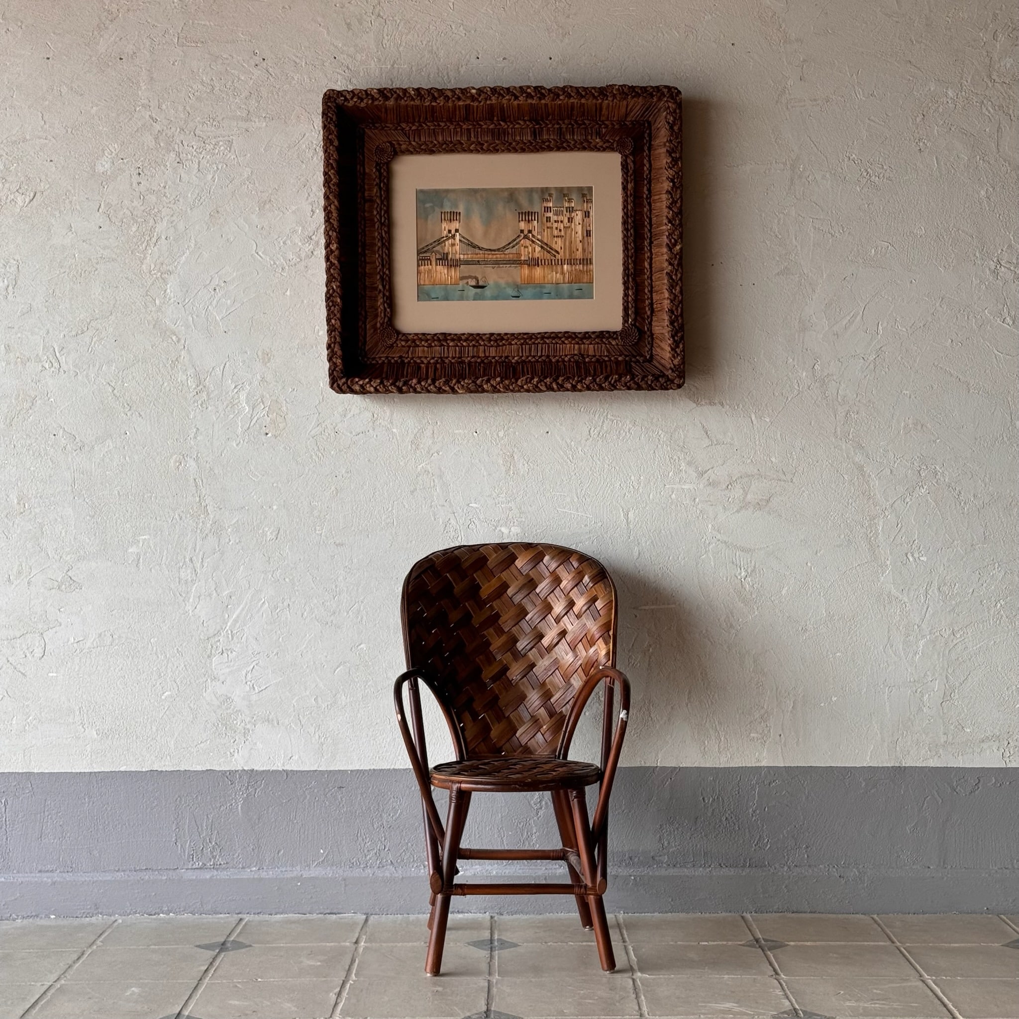 Mid 19th C. Welsh Folk Art Straw Work & Watercolor Picture Depicting ...